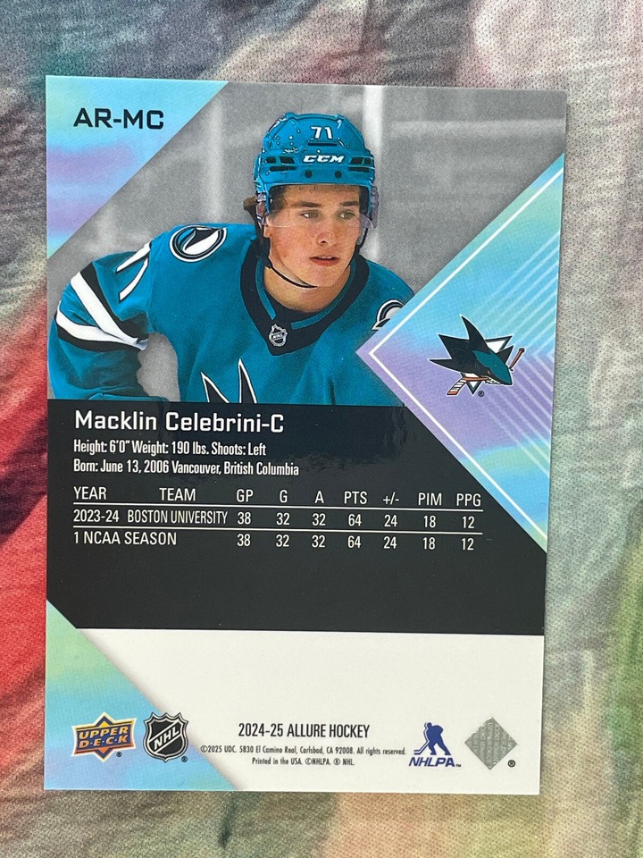 Macklin Celebrini 2024-25 Upper Deck Allure Hockey Extended Rookie SP # ...