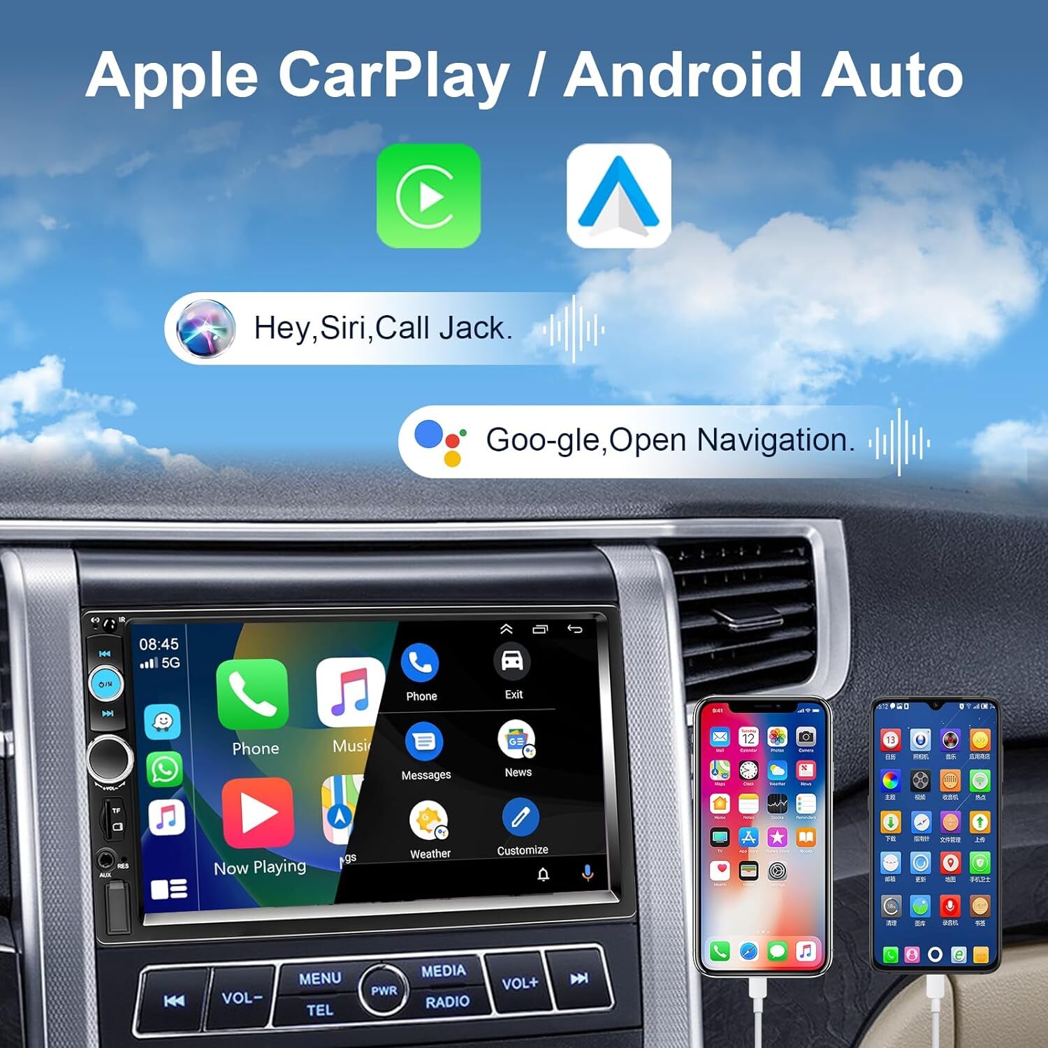 7" Double DIN Bluetooth Head Unit Car Stereo Touch Screen FM/TF/AUX ...