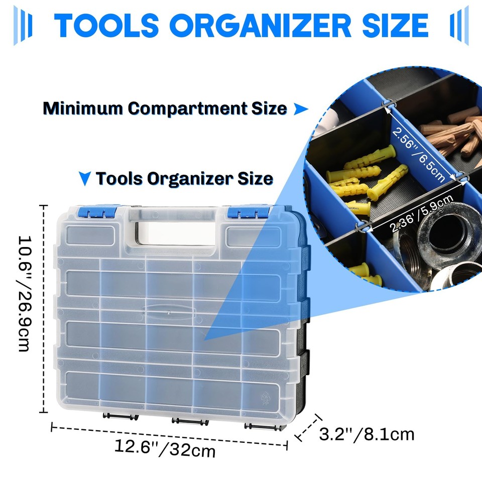Small Parts Organizer 2 Pack | Storage Case Tools Box 34-Compartments ...