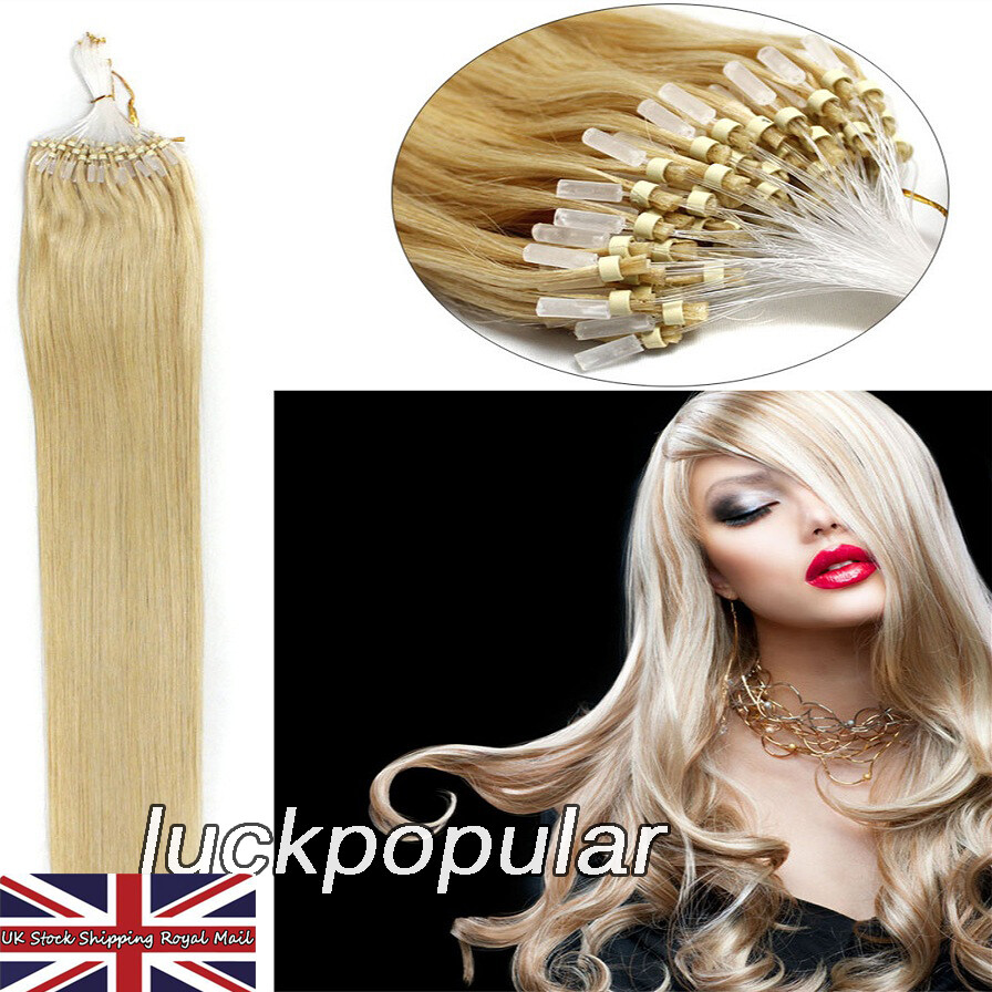 Pre-Looped Fish Line Micro Ring Beads Link Hair Extensions Real Remy ...