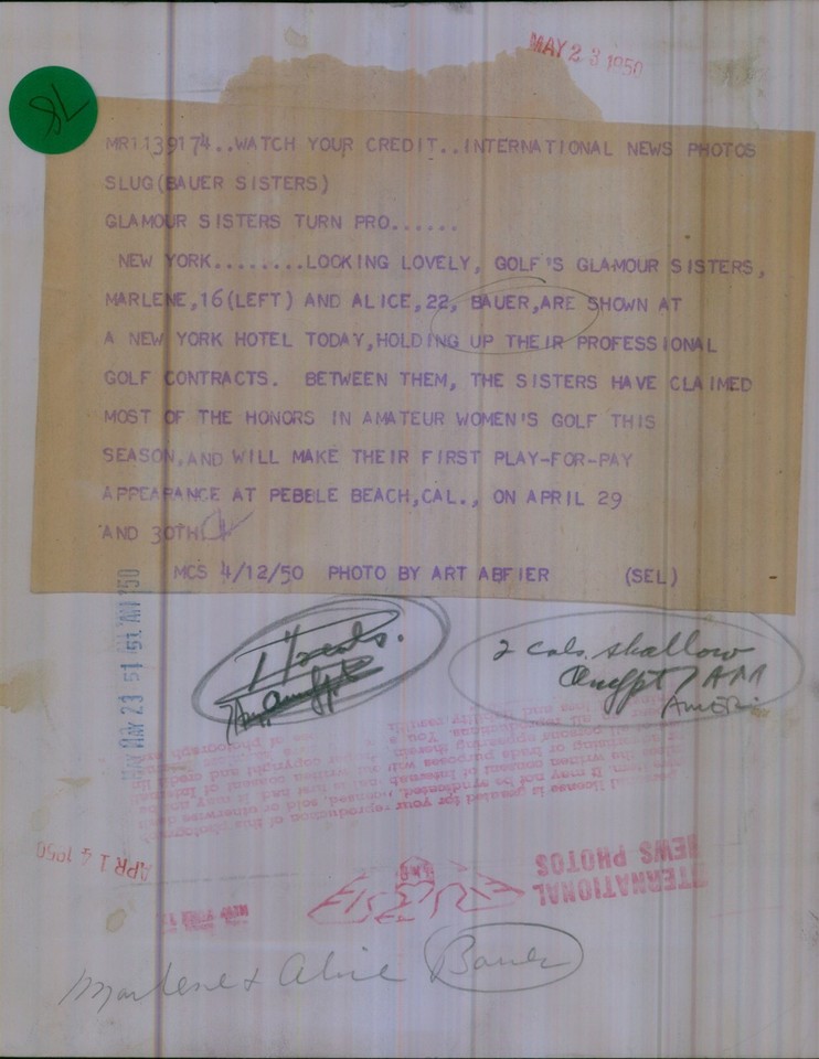 LG799 1950 Orig Photo MARLENE ALICE BAUER Amateur Womens Golf Sisters ...