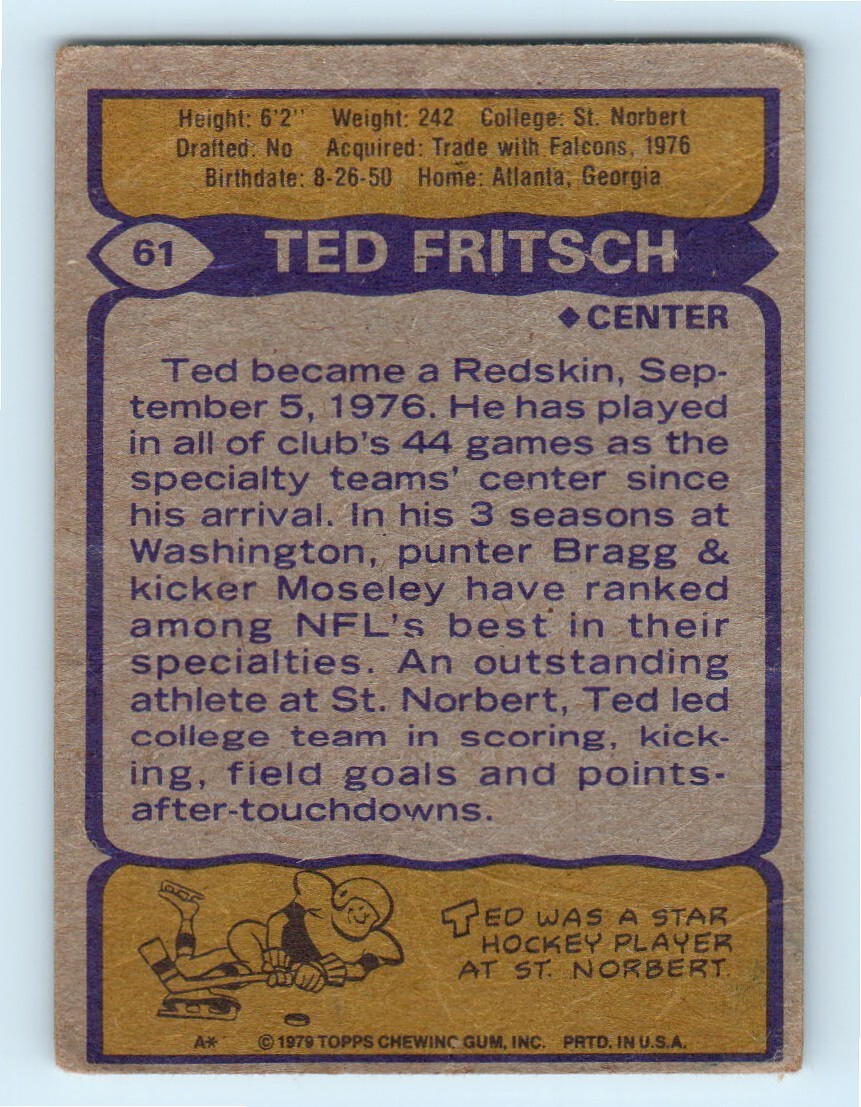 1979 Topps Ted Fritsch Washington Redskins #61 | eBay