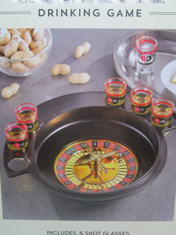New In Box Roulette Bar Game Casino Wheel 6 Numbered Shot Glasses 2 ...