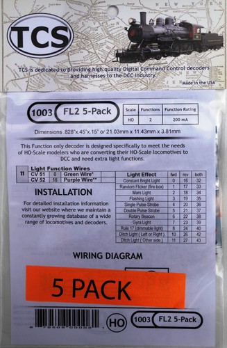 DCC decoder TCS FL2, Function Only,2 lighting functions - 5 Pack ...