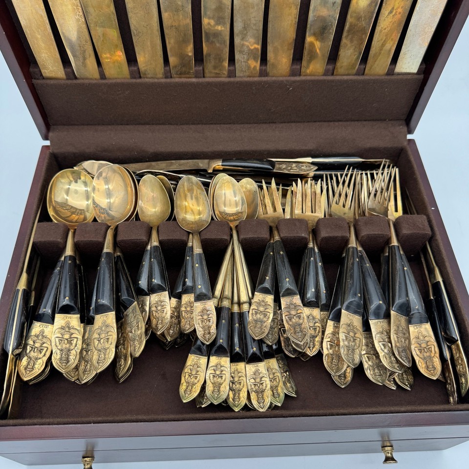 Vintage Johny Co., Siam, Thailand Brass Silverware Set, Service for 12 ...
