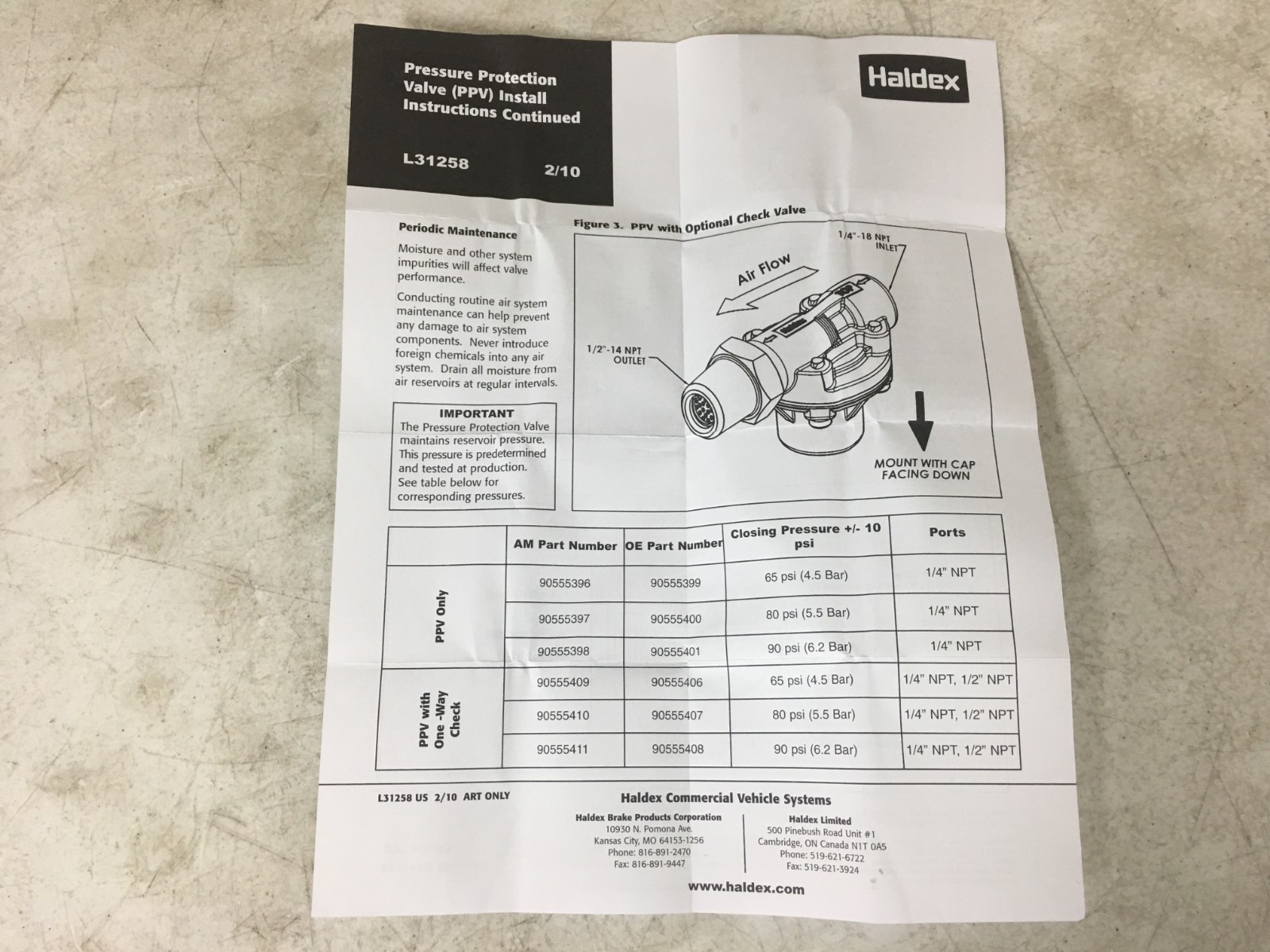 PR-4 Pressure Protection Valve. PAI# 802633 Ref# Haldex 90555398 ...