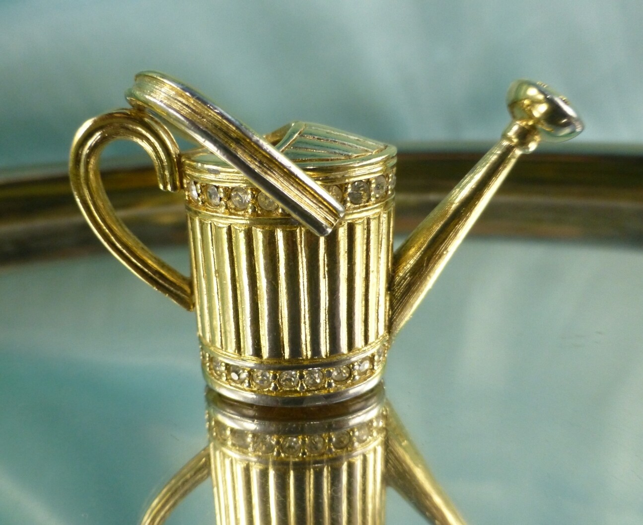 Swarovski Swan Signed Watering Can Crystal Pendant Go… - Gem