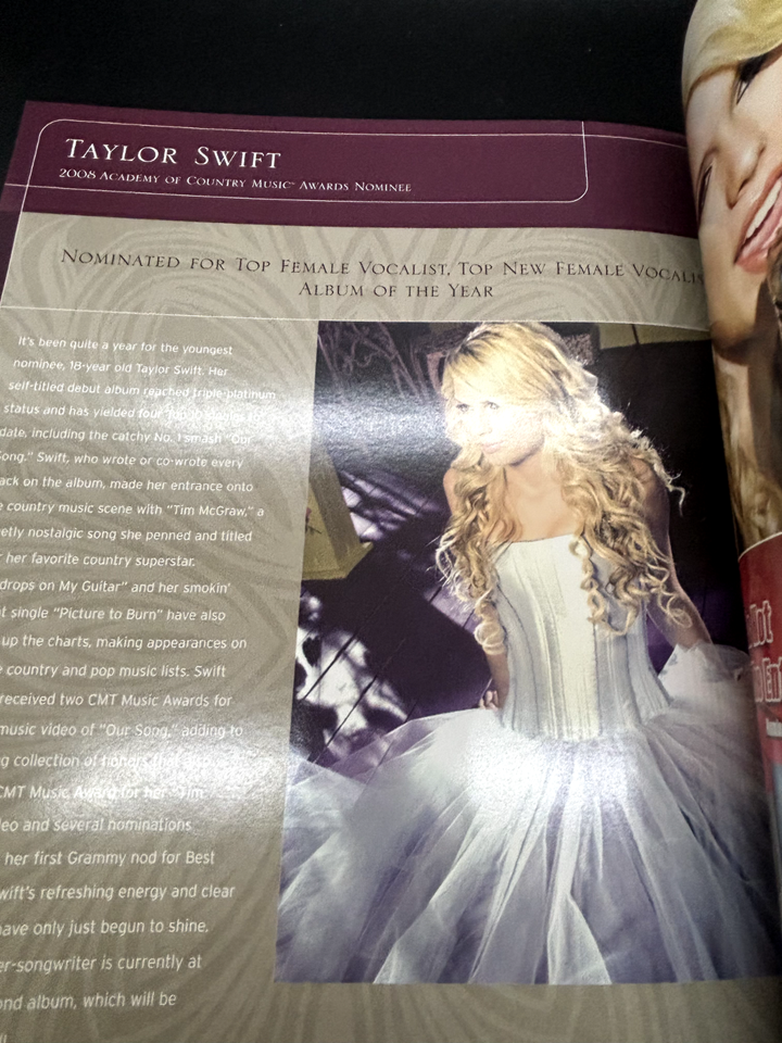 2008 Taylor Swift ACMA Country Awards Program - Wins Best New Vocalist ...