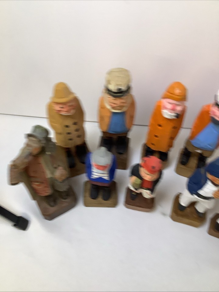 Set of 11 Vintage Nautical Hand Carved Wood Sea Captain Fisherman Folk ...