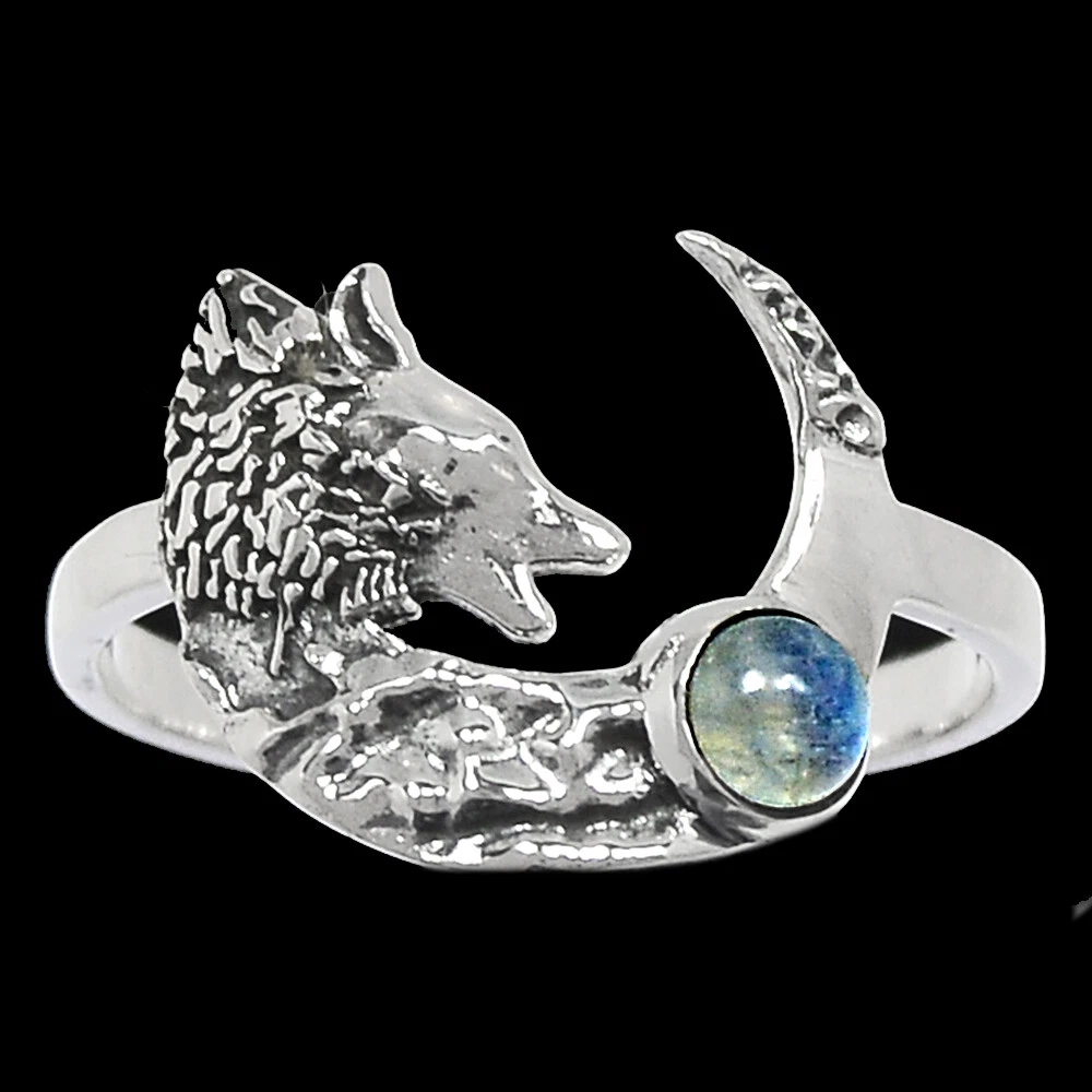 Rainbow Moonstone Wolf Rings