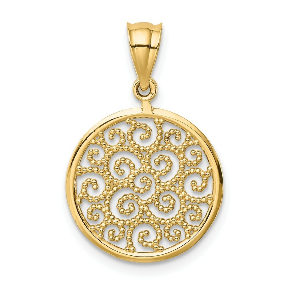 14K Yellow Gold Polished Filigree Scroll Cut Out Design Round Shaped ...