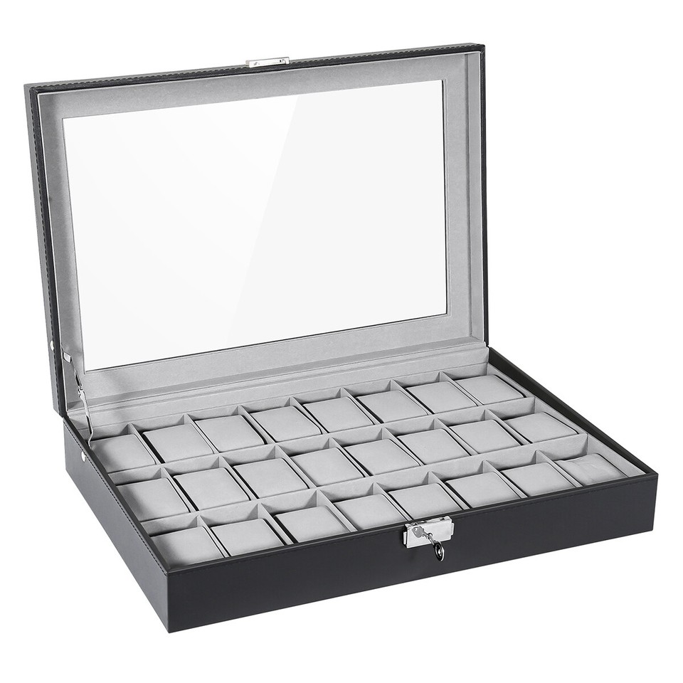 24 Slots Watch Box Watch Case Organizer Jewelry Storage with Large ...
