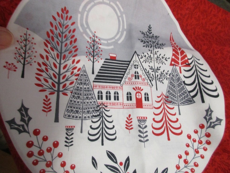 Cotton Fabric 1 Panel Winter Holiday Christmas Red Scandi Circles 8 ...