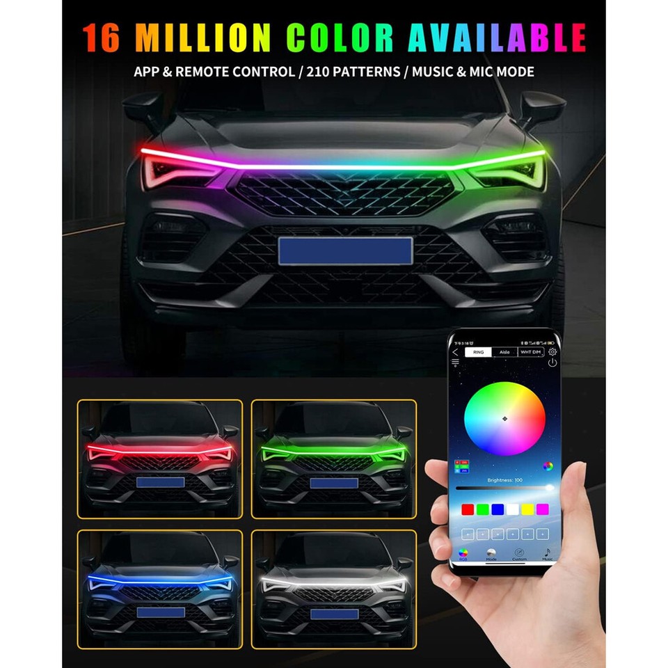 94" LED RGB Dynamic Scan Start Up Hood Light Strip For Chevy Silverado ...