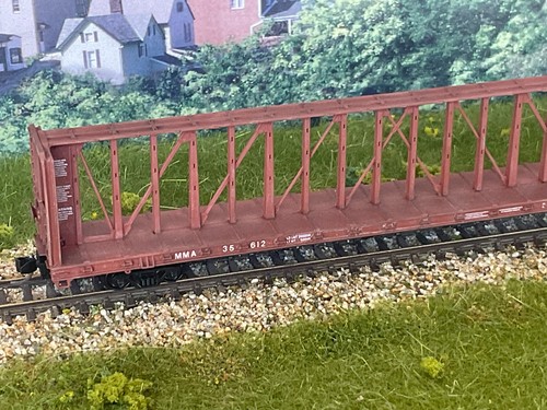 N Scale Red Caboose Centerbeam W/ MTL trks weatherd MMA Montreal Maine ...