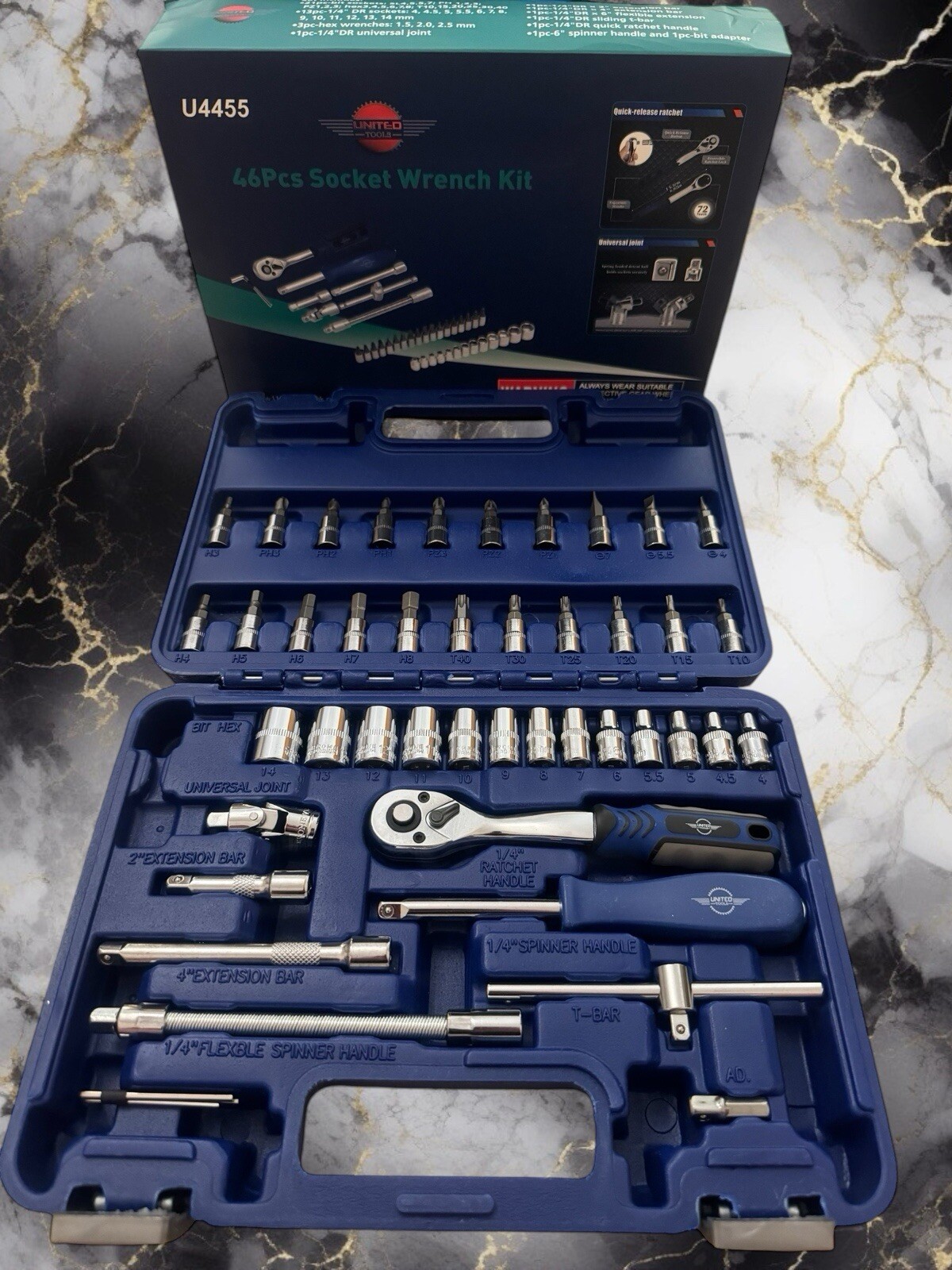 United Socket Set 46pc 1/4" Drive Tool Set With Ratchet Torx Hex UJ ...