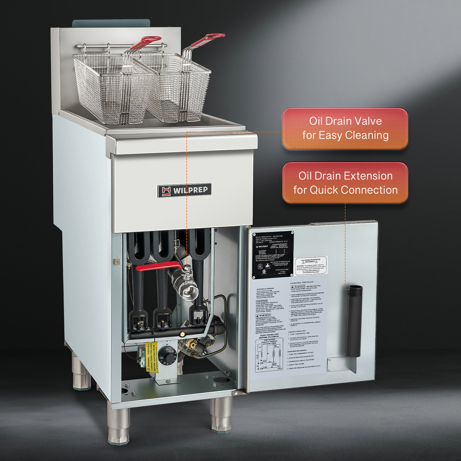 Commercial Floor Gas Deep Fryer Propane 3 Burners 40lbs 90000 BTU 400°F CSA