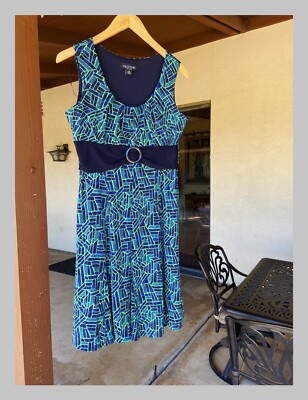 Perceptions Dress Medium petite_sleeveless_stretch_Navy and Teal | eBay