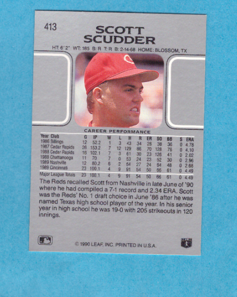 1990 Leaf Baseball card #413 Scott Scudder Reds | eBay