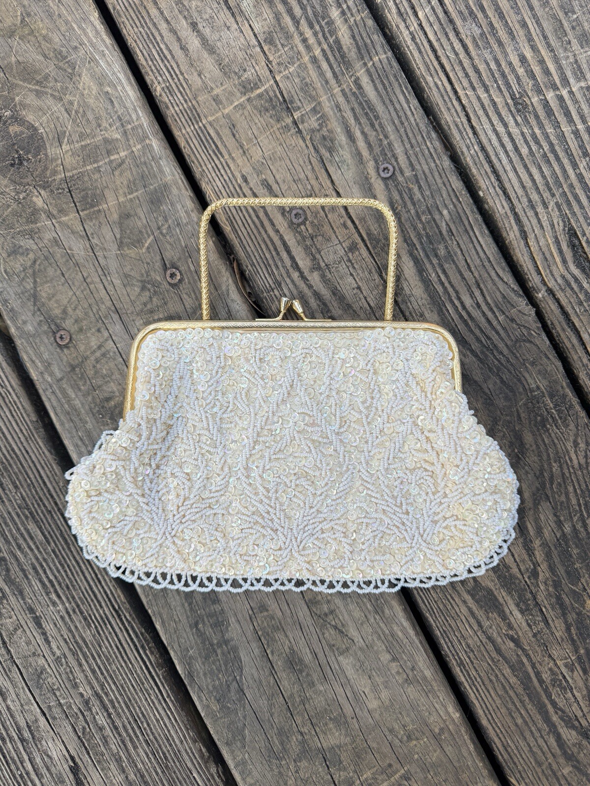 Vintage 50s 60s Richere Beaded Sequin Kiss Lock Purse - Gem