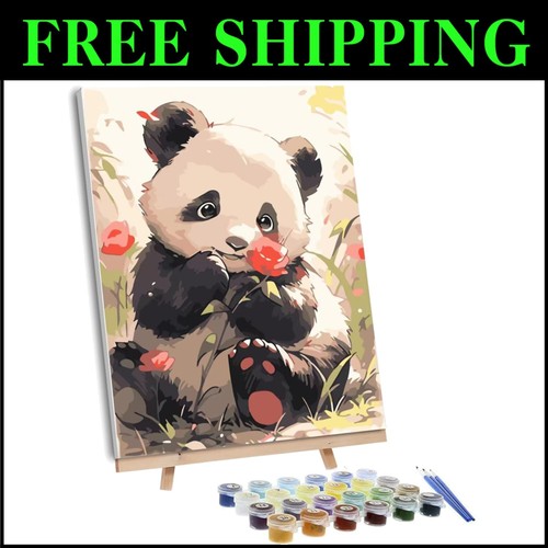 Customizable Panda Paint by Numbers Art Kit with Wooden Easel - 16x20 ...