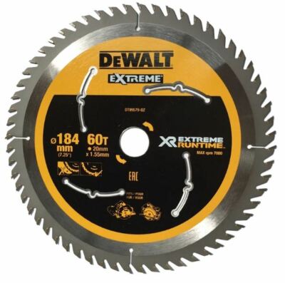 DeWalt XR CIRCULAR SAW BLADE 184mm 60T Ultra Thin Kerf, Carbide Tips | eBay