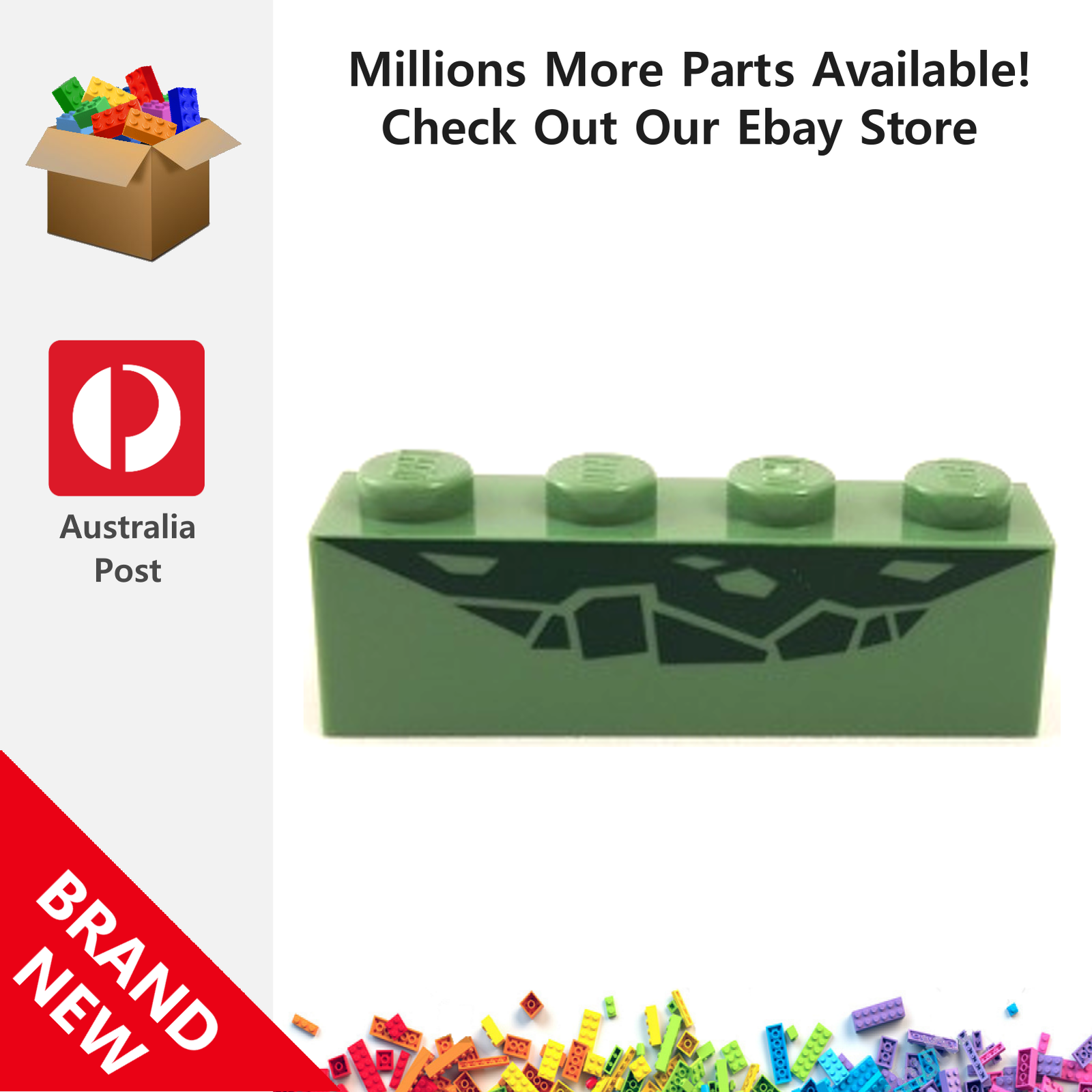 Genuine LEGO™ Sand Green 1 x 4 with Dark Green Reptile Bricks 3010 ...