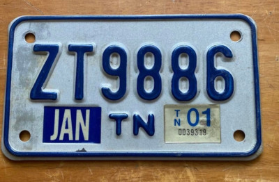 Tennessee 2001 MOTORCYCLE License Plate # ZT9886 | eBay