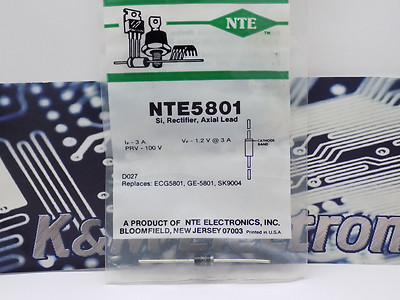 1x NTE NTE5801 Si , Rectifier, Axial Lead 3A 100V = ECG5801, GE5801, SK9004 | eBay
