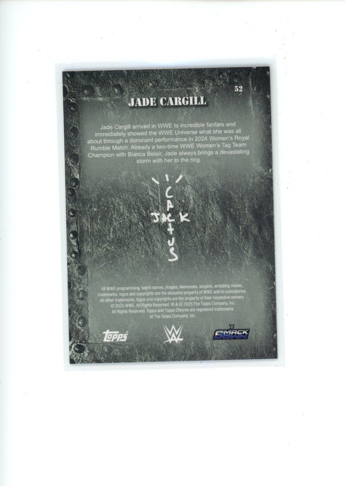 2025 Topps Chrome WWE Cactus Jack Jade Cargill #52 Blue Sonar Refractor ...