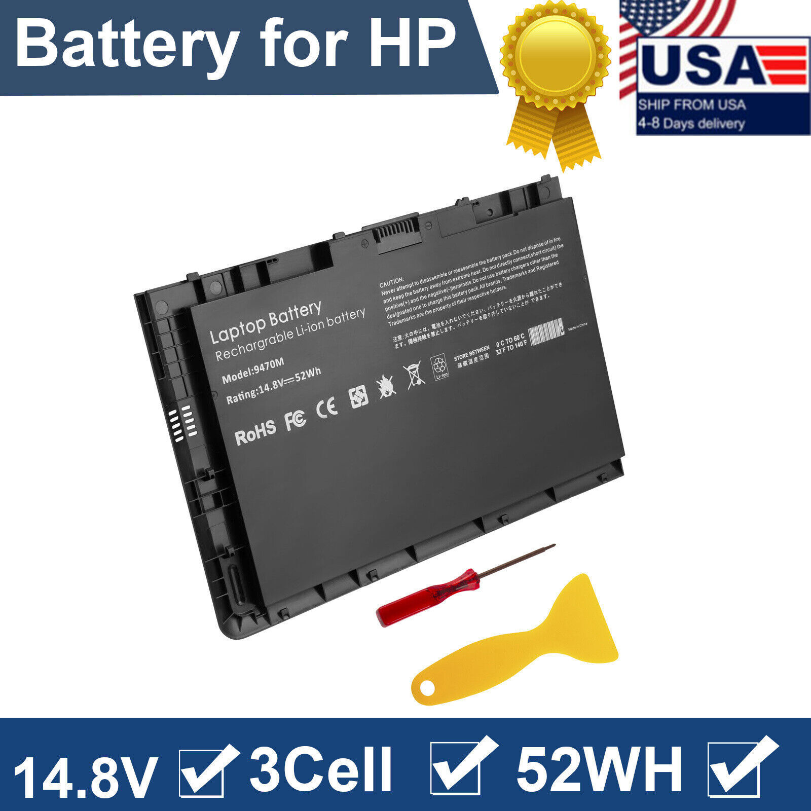 LOT 9470M Battery For HP EliteBook Folio 9480M BA06 BT04 BT04X LHSTNN ...