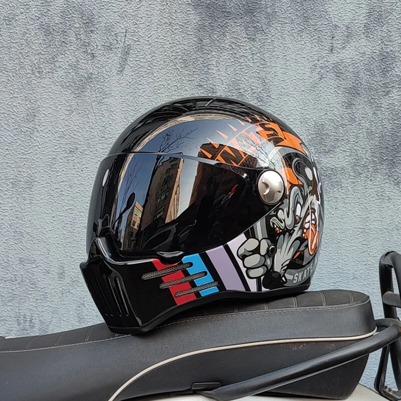 Retro Motorcycle Helmet Light Cruiser Full Face Motorbike Helmet DOT ...