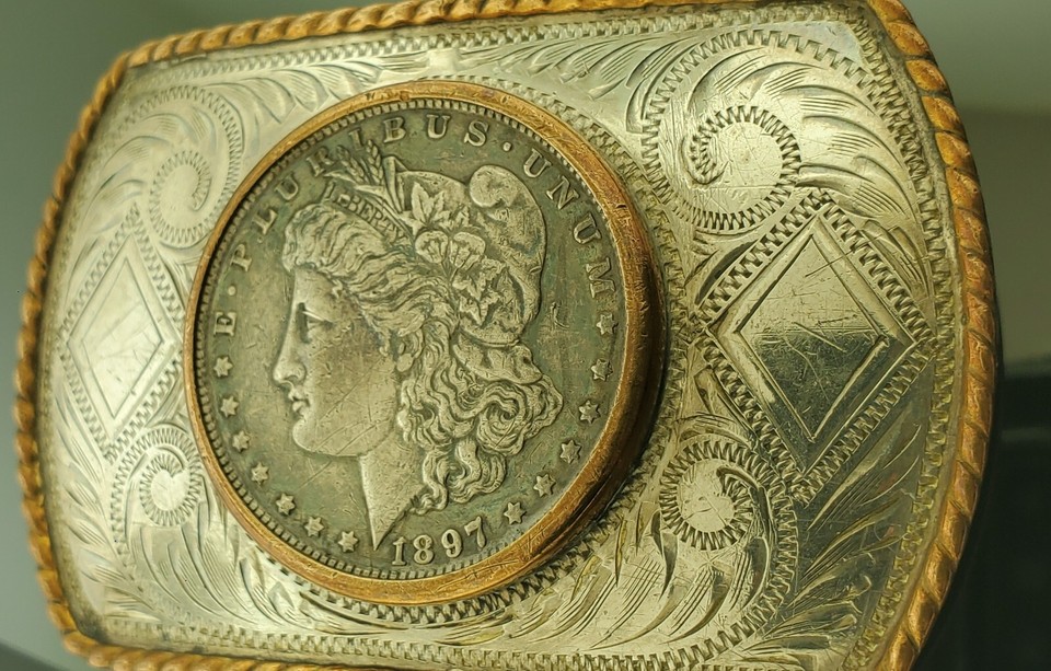 1897 Morgan Silver Dollar COMSTOCK SILVERSMITHS Belt Buckle Sterling ...