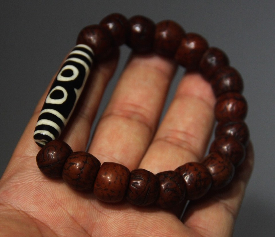 Tibet Old Buddhist Phoenix Eye Bodhi Seed Mala 18th Cen Dzi Prayer Bead ...