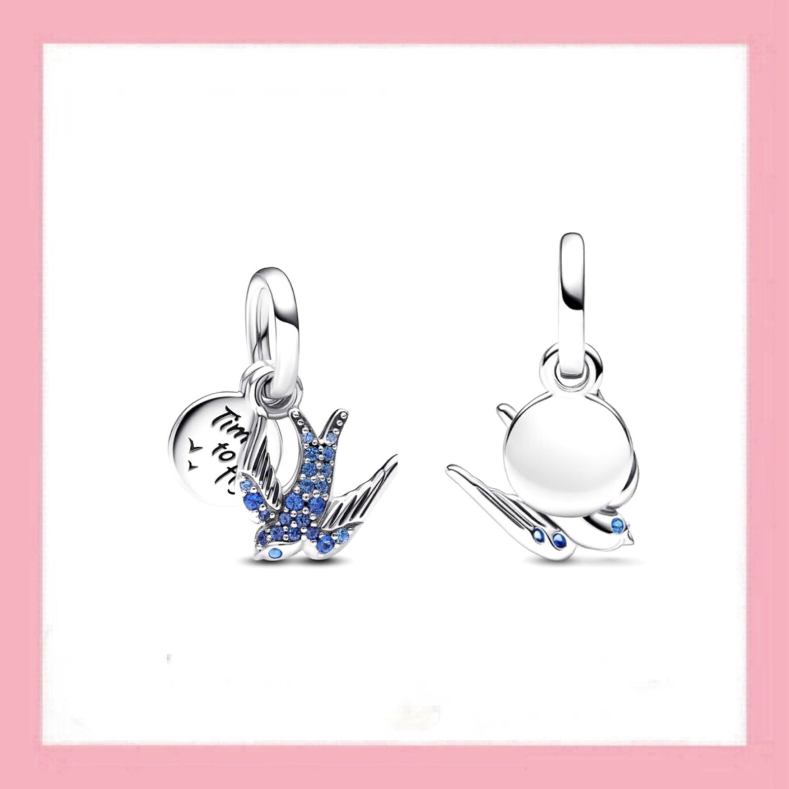 NEW Authentic Genuine PANDORA Sparkling Swallow & Quote Dangle Charm ...