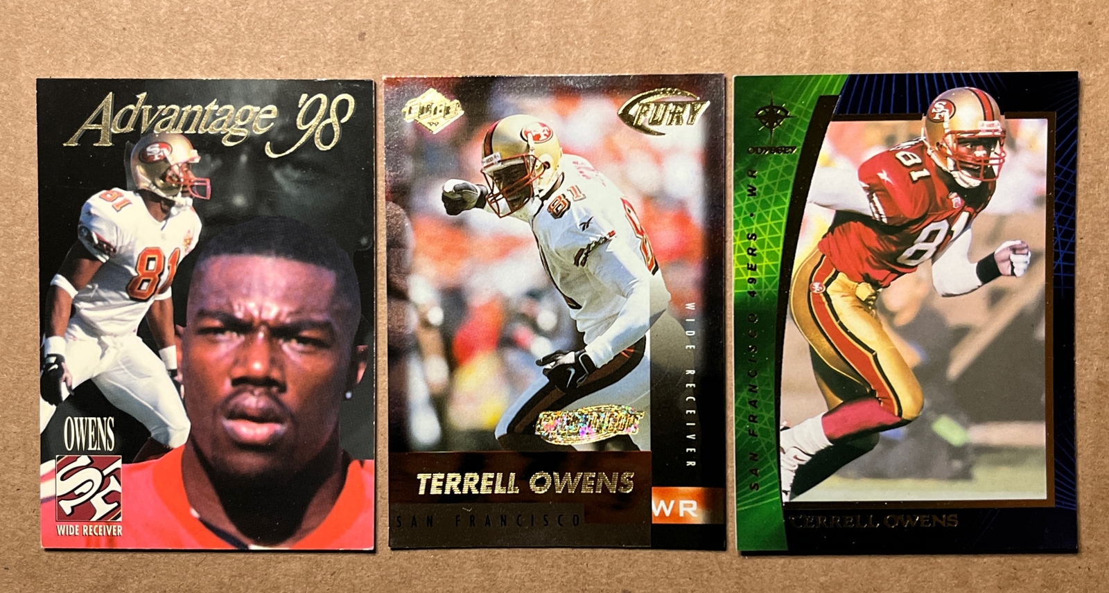Terrell Owens Collector’s Edge 1998 Advantage ‘98, 1999 Fury Gold Ingot ...