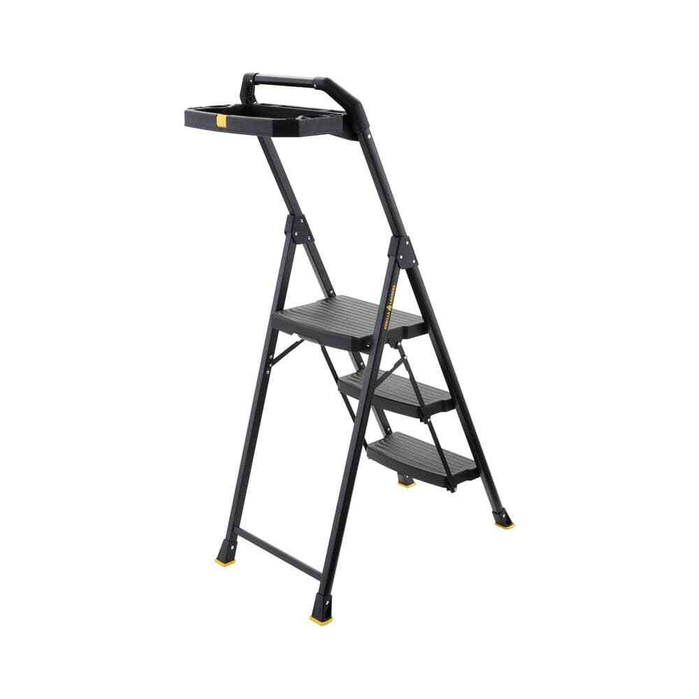 3-Step Pro-Grade Steel Step Stool Project Ladder, 300 lbs. Load ...