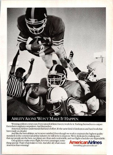 American Airlines NFL Advertisement Ad 1988 1980's Advertising Print Ad ...