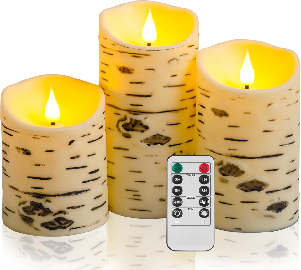 Flameless Birch Bark Candles Flashing Battery Operated Candles LED ...