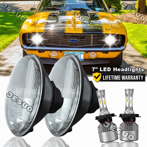 Pair 7" inch Round LED Headlight High/Low Beam Bulbs for chevy Camaro ...