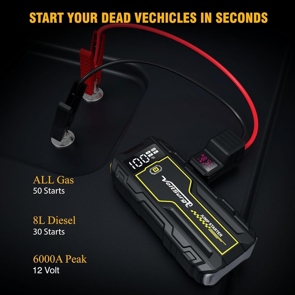 6000A Car Jump Starter, Battery Jumper Starter Portable (Up to 10L ...
