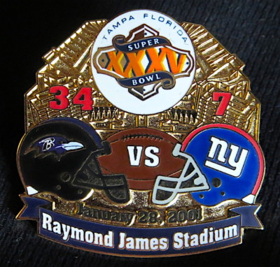 SUPER BOWL 35 ~ BALTIMORE RAVENS vs GIANTS Final Score LAPEL PIN ...