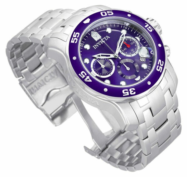 Invicta 4709 Diver Steel Band Chronograph 43mm Wristwatch - Blue Silver ...
