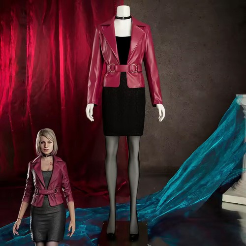 Game Silent Hill Cosplay Maria Red Coat Black Dress Necklace Costume ...