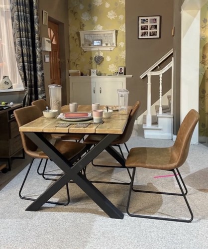 X Frame Cross Leg Dining Table Sets Bench Steel and Reclaimed Wood ...