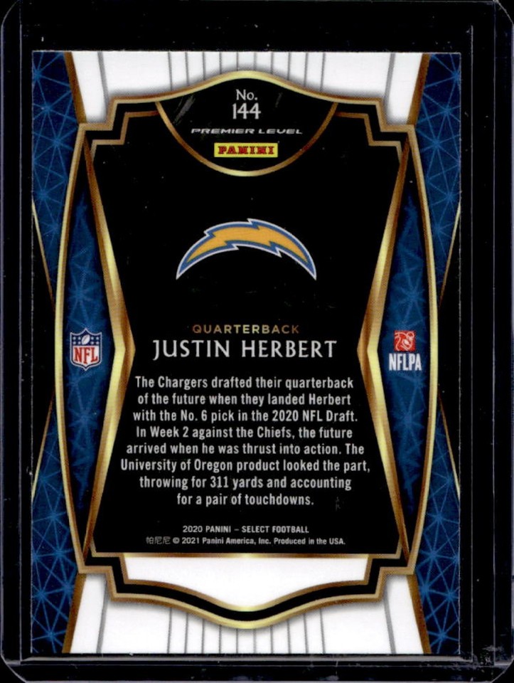 2020 Select Justin Herbert RC Rookie Premier Level #144 Chargers | eBay