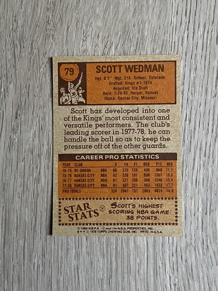 1978-79 NBA Topps Basketball | Scott Wedman | #79 | Kansas City Kings ...