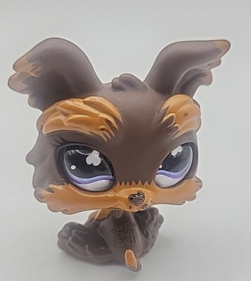 Littlest Pet Shop 509 Glass Eye Yorkie Dog Brown Blue Clover Eyes LPS ...
