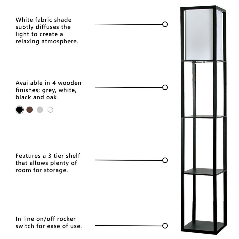 Floor Lamp Shelves Standard Shelf Storage Wooden Standing Living Room ...