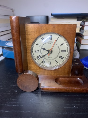 VINTAGE RARE TRAIN SHAPED STIMEX WOODEN DESK CLOCK WITH PEN HOLDERS | eBay